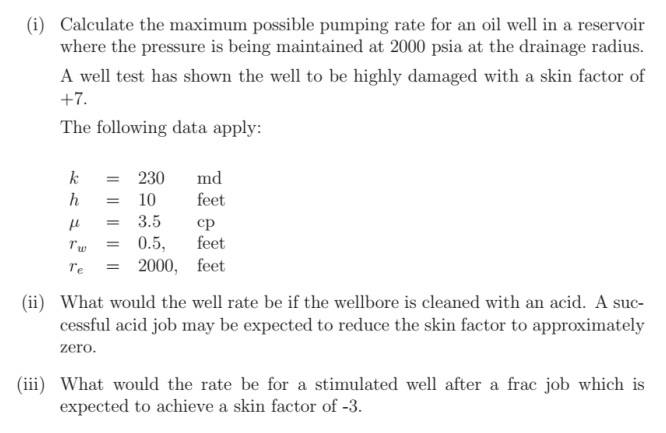 (i) Calculate the maximum possible pumping rate for | Chegg.com