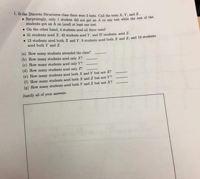 Solved 1. In the Discrete Structures class there were 3 | Chegg.com