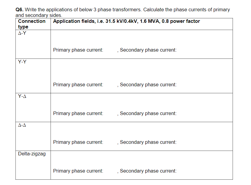 Solved Q6. Write the applications of below 3 phase | Chegg.com