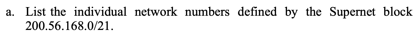 Solved a. List the individual network numbers defined by the | Chegg.com