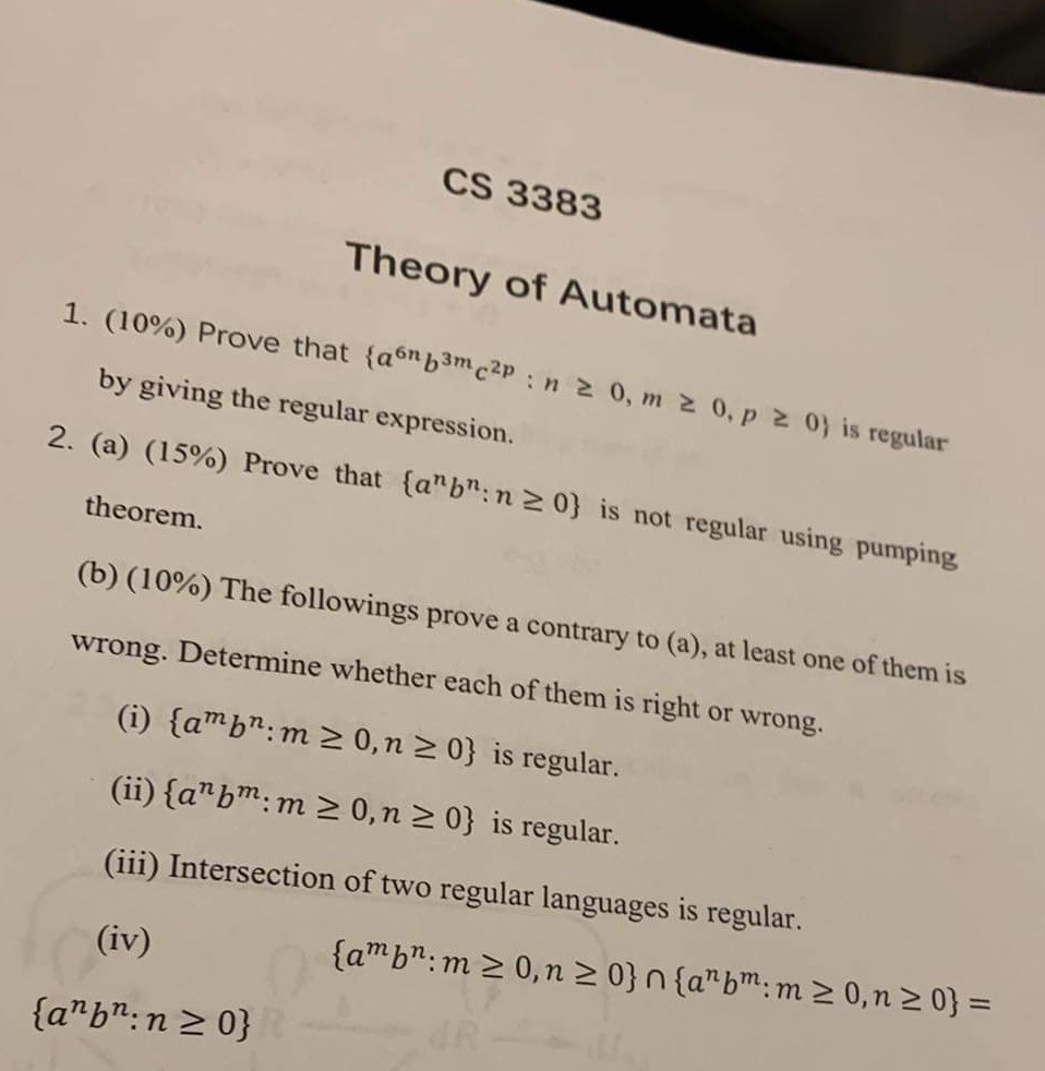 Solved CS 3383 Theory of Automata 1. (10%) Prove that | Chegg.com