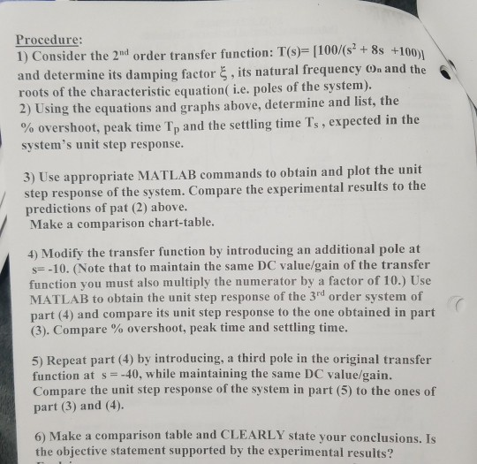 Solved Procedure: 1) Consider the 2nd order transfer | Chegg.com