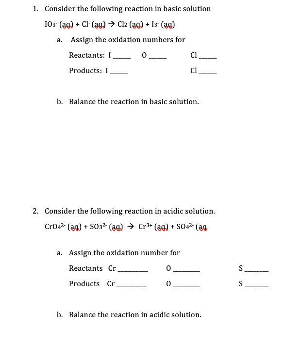 Solved 1. Consider the following reaction in basic solution | Chegg.com