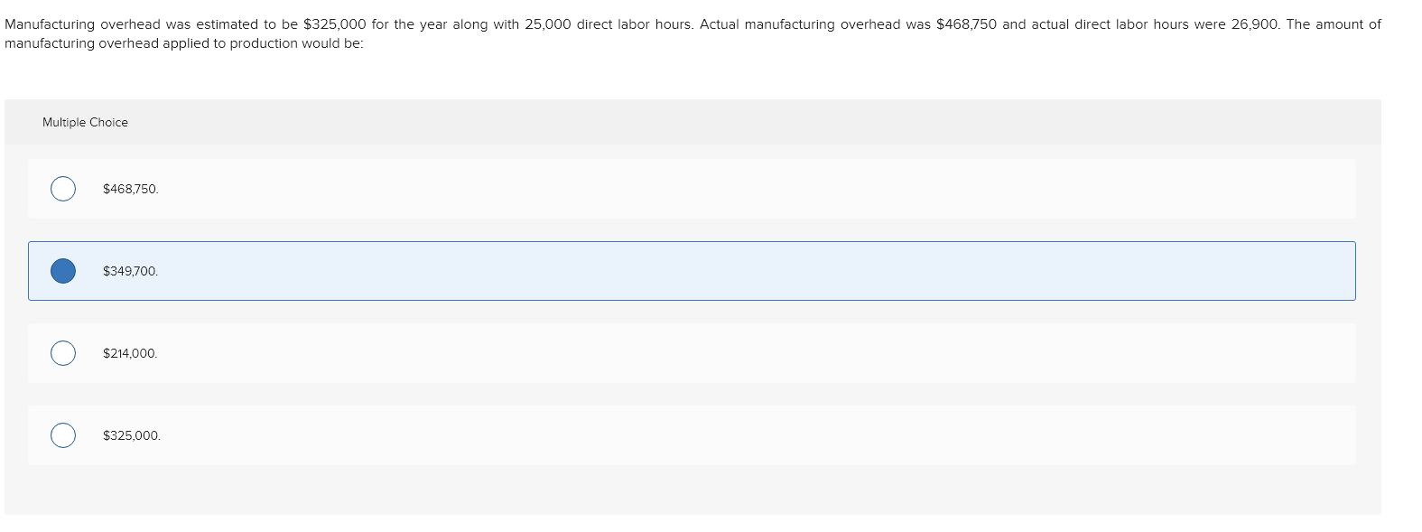 Solved Manufacturing overhead was estimated to be $325,000 | Chegg.com
