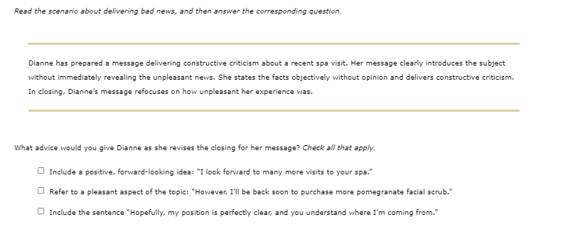Solved 7. Chapter Review Delivering bad-news messages is | Chegg.com