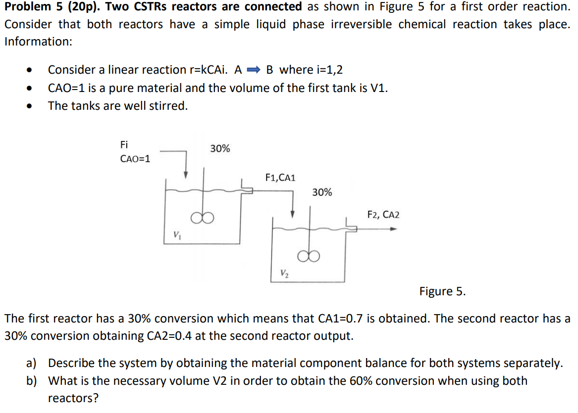 Solved Problem 5 20p Two Cstrs Reactors Are Connected As