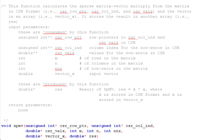 /* This function calculates the sparse matrix-vector | Chegg.com