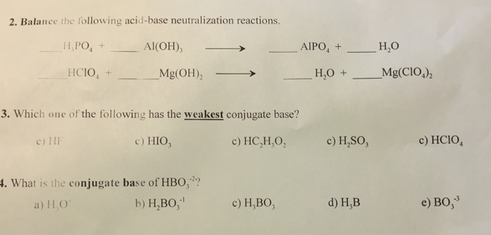 Solved 2. Balance the following acid-base neutralization | Chegg.com