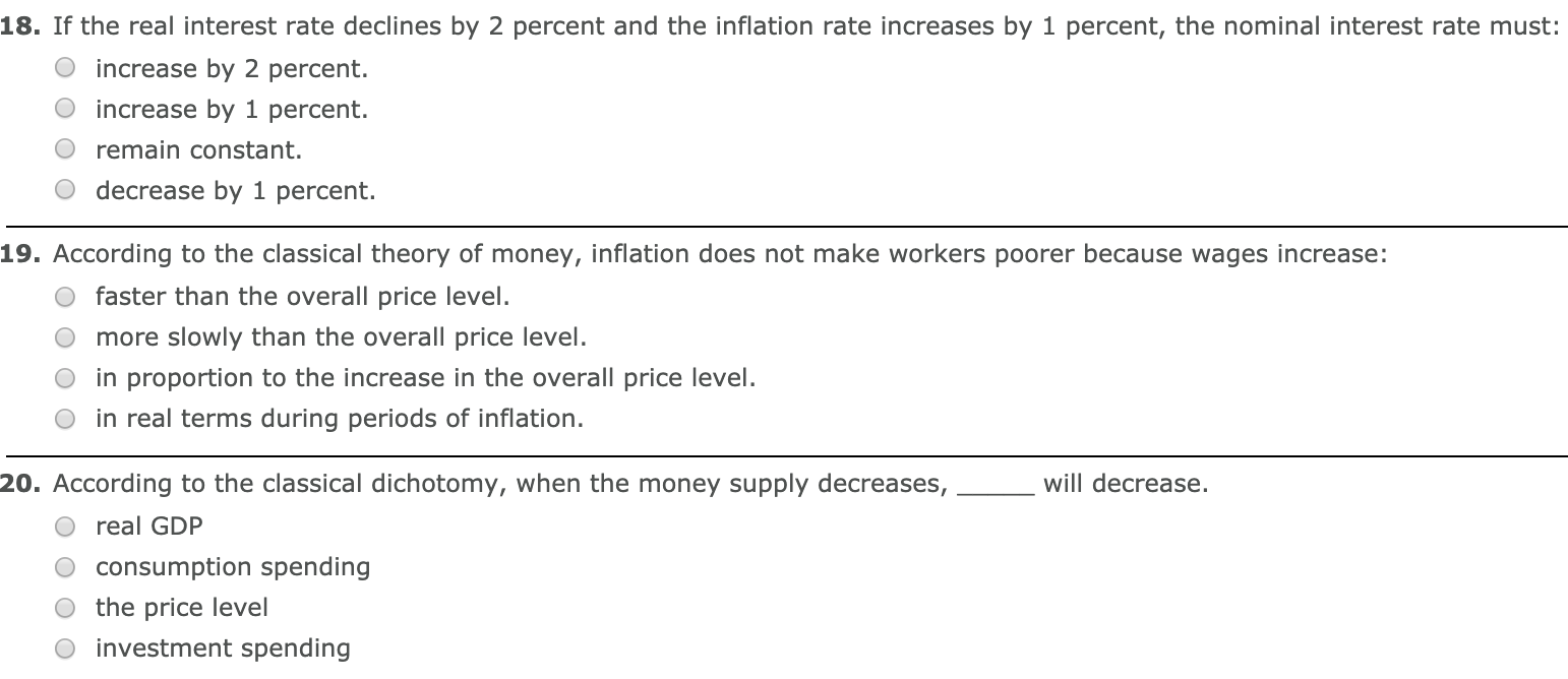 Solved 18. If the real interest rate declines by 2 percent | Chegg.com