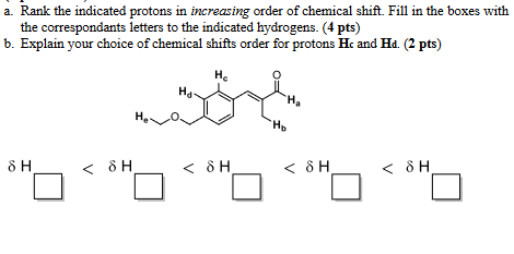 Solved a. Rank the indicated protons in increasing order of | Chegg.com