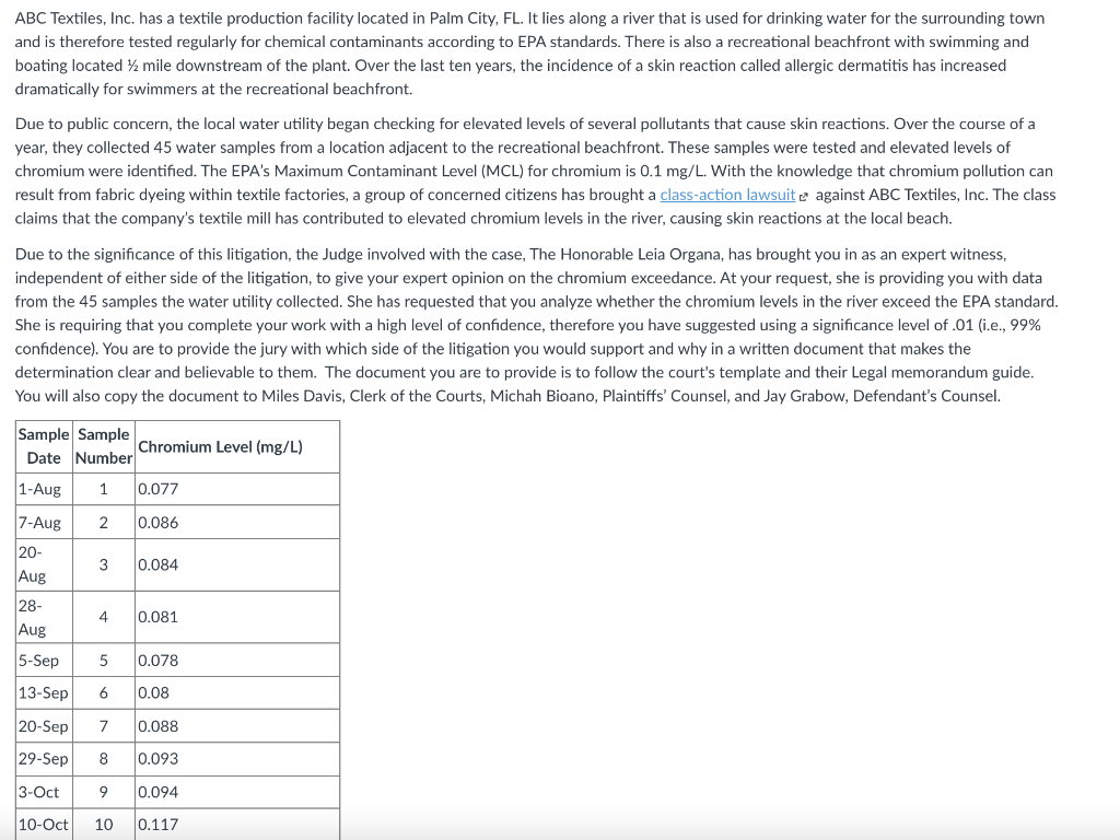 Solved ABC Textiles, Inc. has a textile production facility | Chegg.com