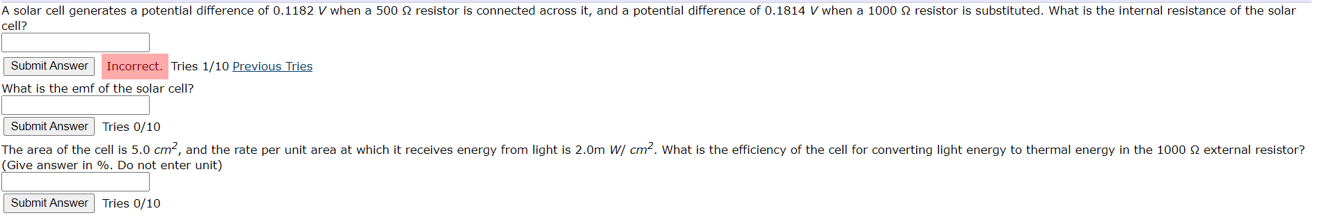 Solved A solar cell generates a potential difference of | Chegg.com