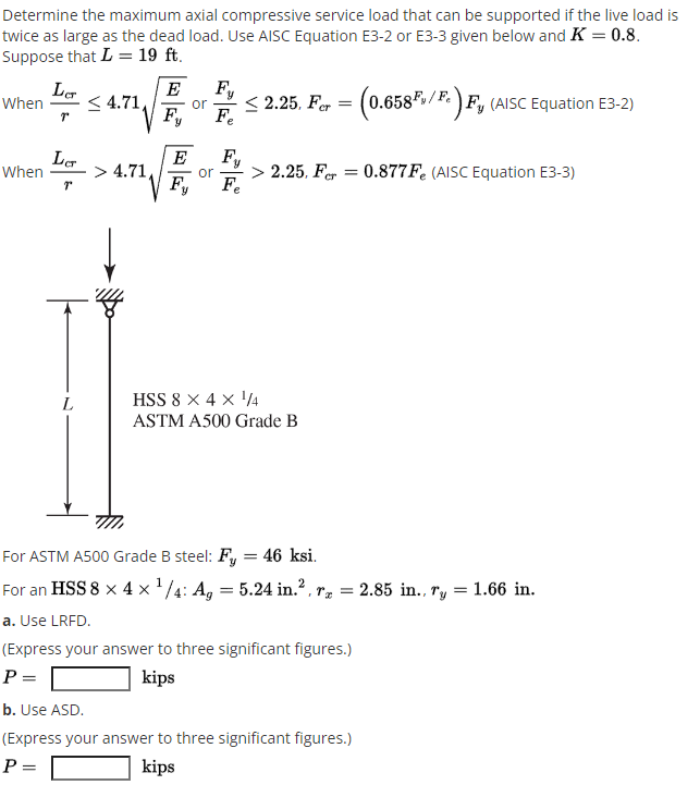 Solved Determine the maximum axial compressive service load | Chegg.com