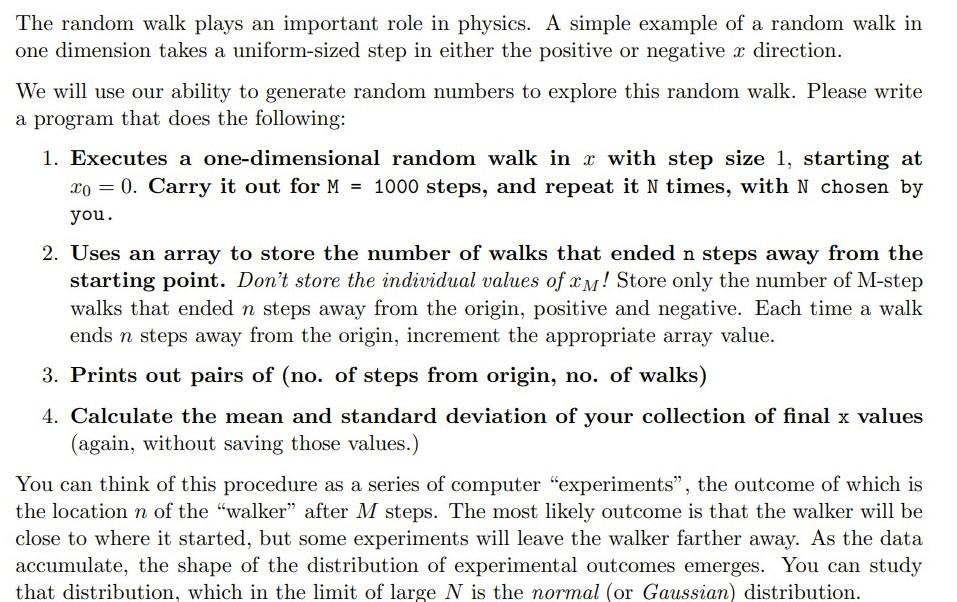Solved The random walk plays an important role in physics. A | Chegg.com