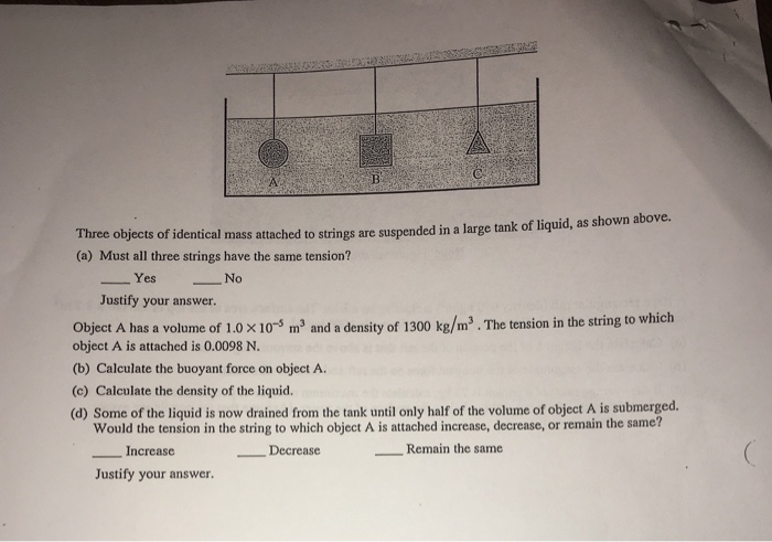 Solved Three objects of identical mass attached to strings | Chegg.com