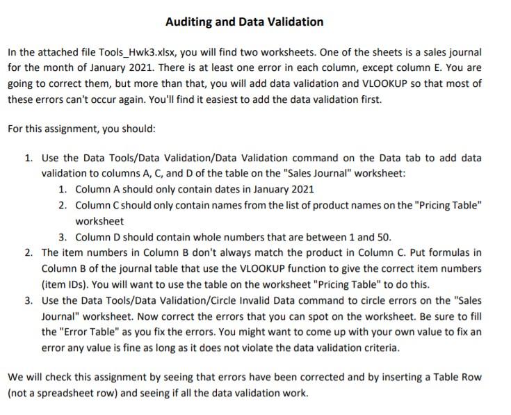 Solved Auditing and Data Validation In the attached file | Chegg.com