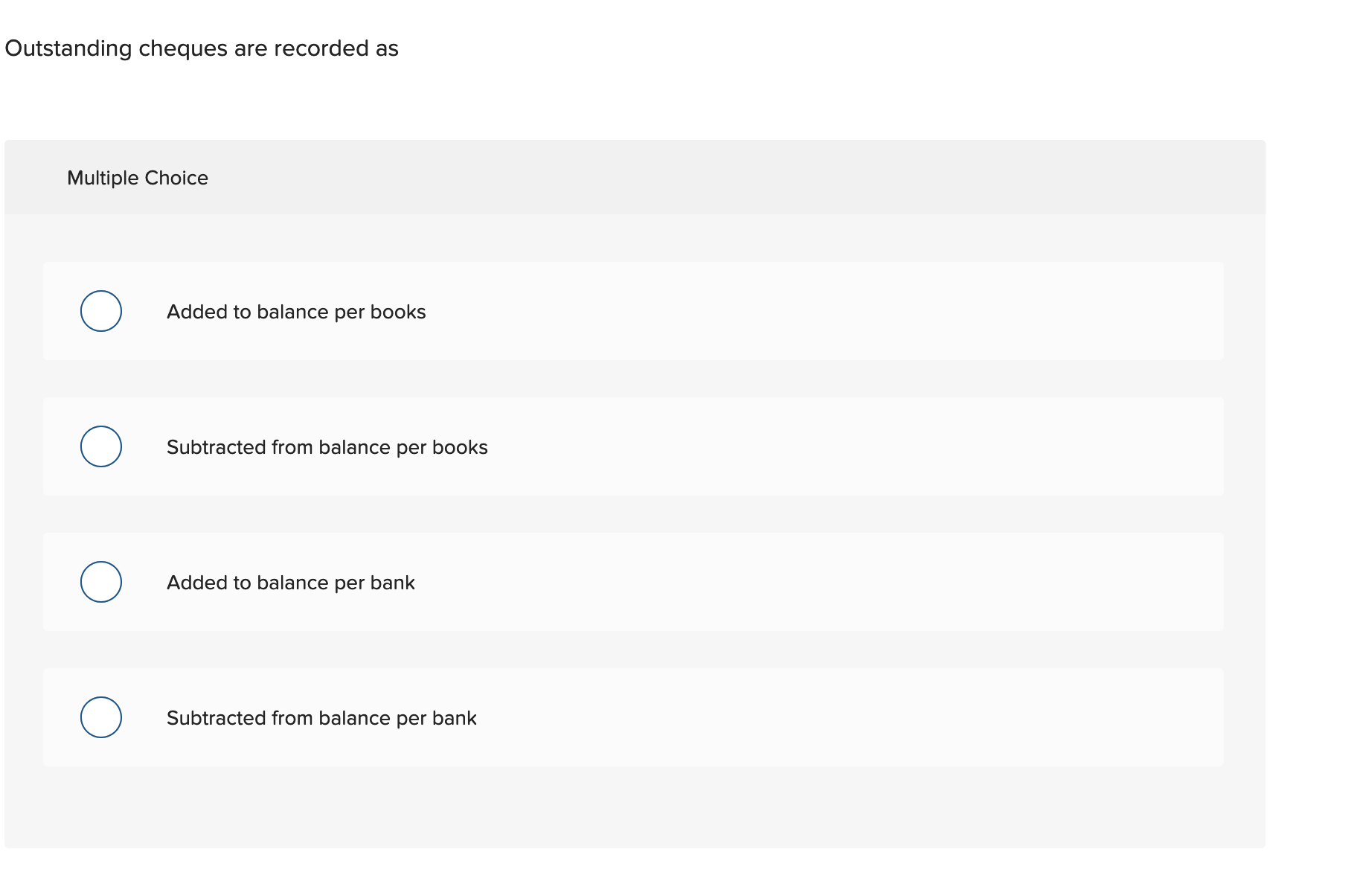 Solved Outstanding cheques are recorded asMultiple | Chegg.com