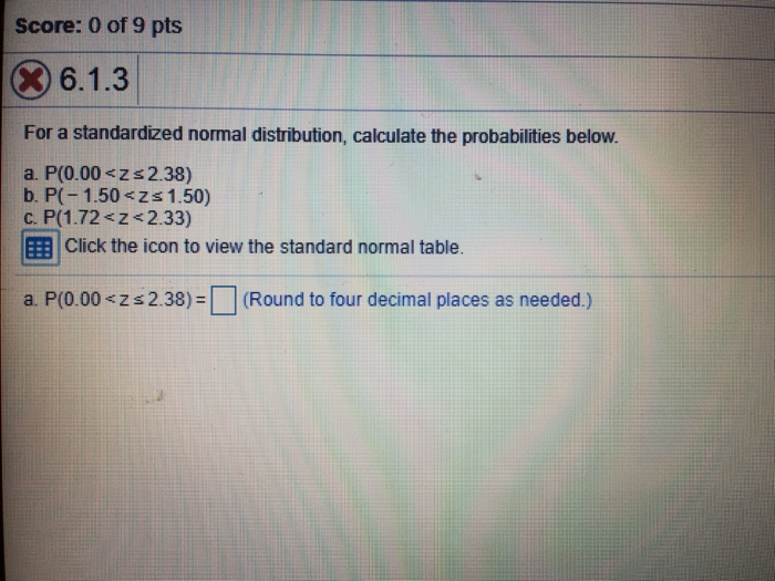 Solved Score: 0 of 9 pts 6.13 For a standardized normal | Chegg.com