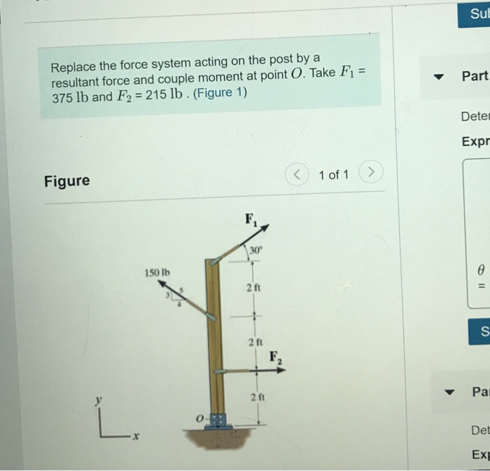 Solved Sub Replace the force system acting on the post by a | Chegg.com