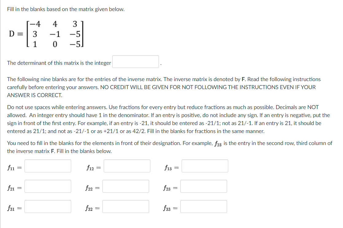 Solved Fill in the blanks based on the matrix given below. | Chegg.com