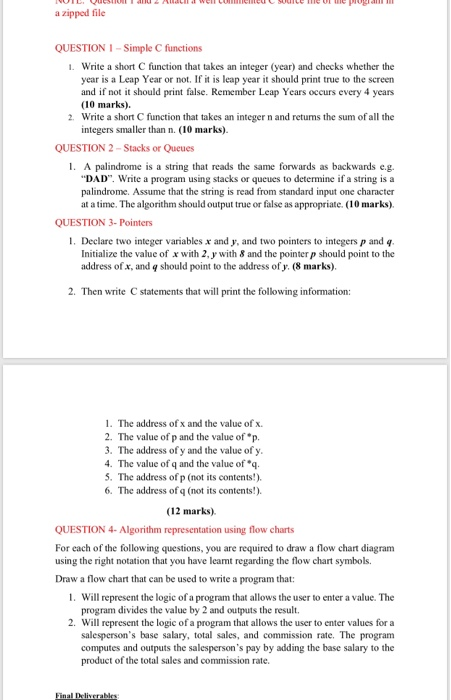 Solved A Zipped File Question 1 Simple C Functions Write A