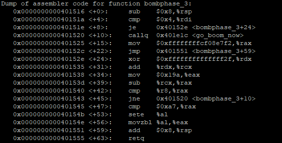 Solved Dump of assembler code for function bombphase_3: | Chegg.com