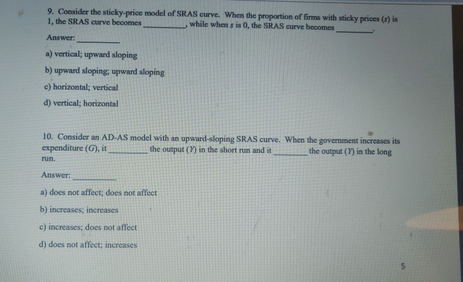 Solved 9. Consider the sticky-price model of SRAS curve. | Chegg.com