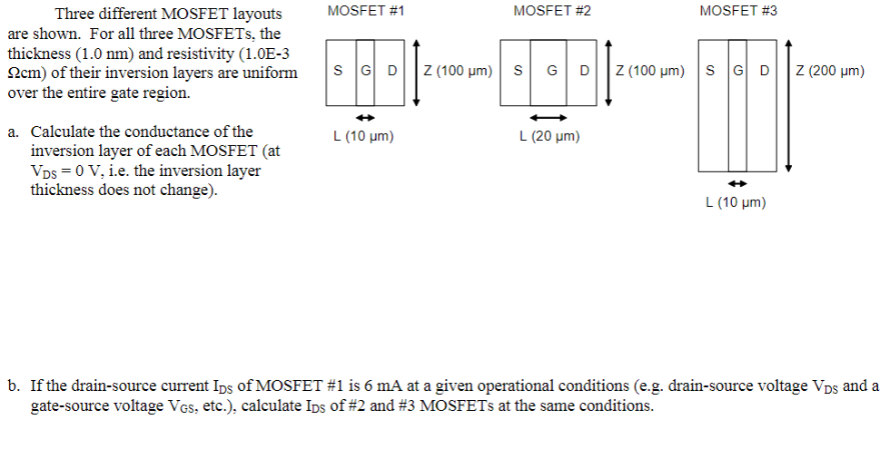 Solved Three different MOSFET layouts are shown. For all | Chegg.com