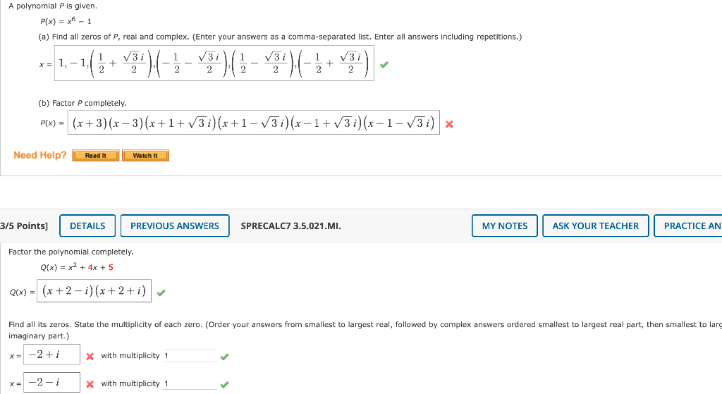 Solved A polynomial P is given. P(x) = x6 - 1 (a) Find all | Chegg.com