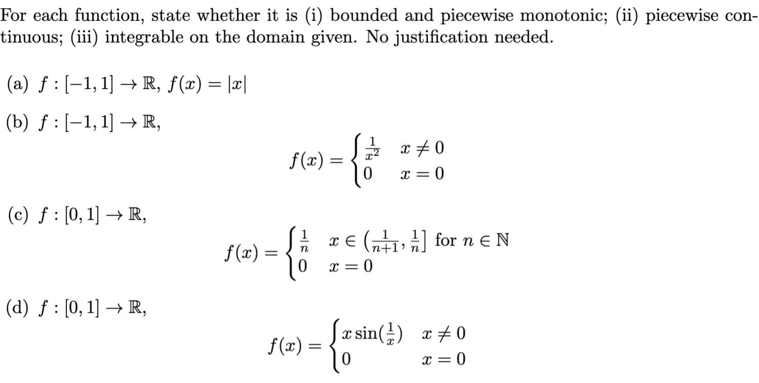 Solved For each function, state whether it is (i) bounded | Chegg.com