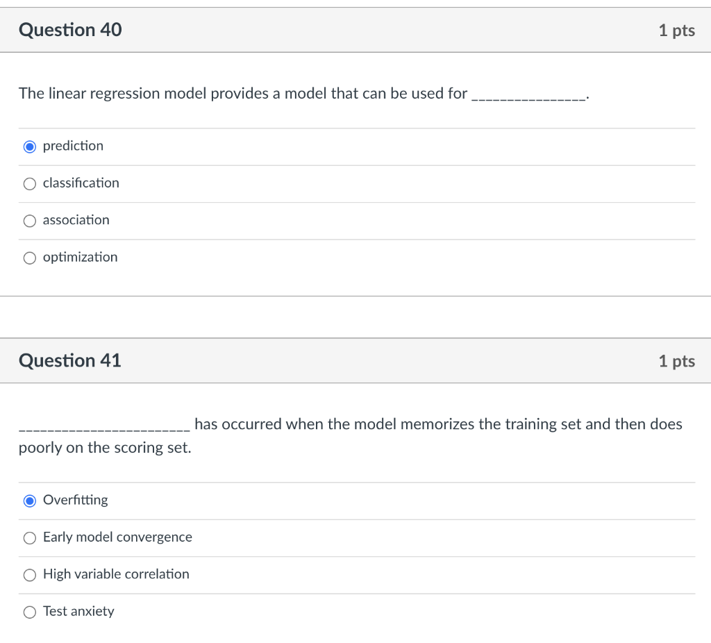 Solved Question 40 1 pts The linear regression model | Chegg.com