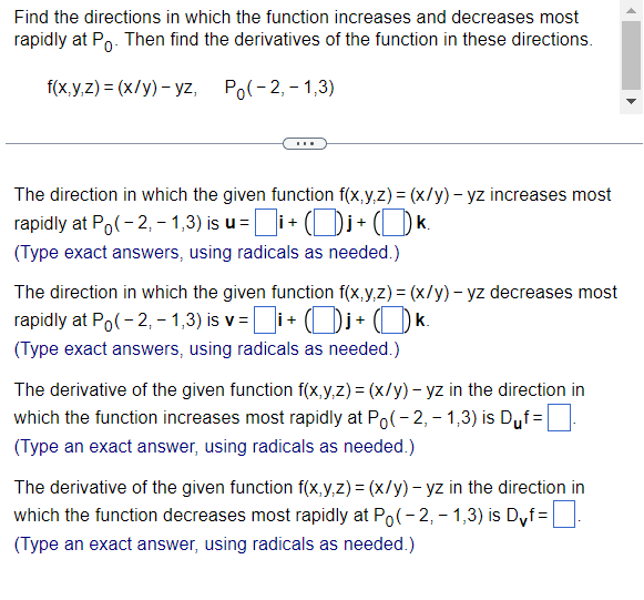 Solved Find the directions in which the function increases | Chegg.com
