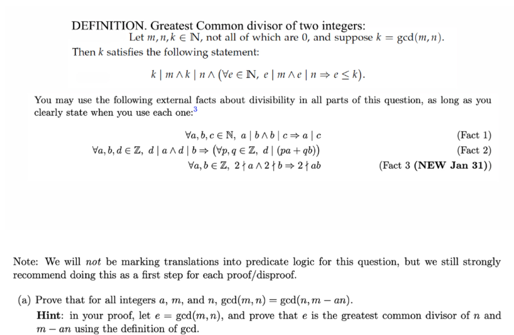 Solved DEFINITION. Greatest Common divisor of two integers: | Chegg.com