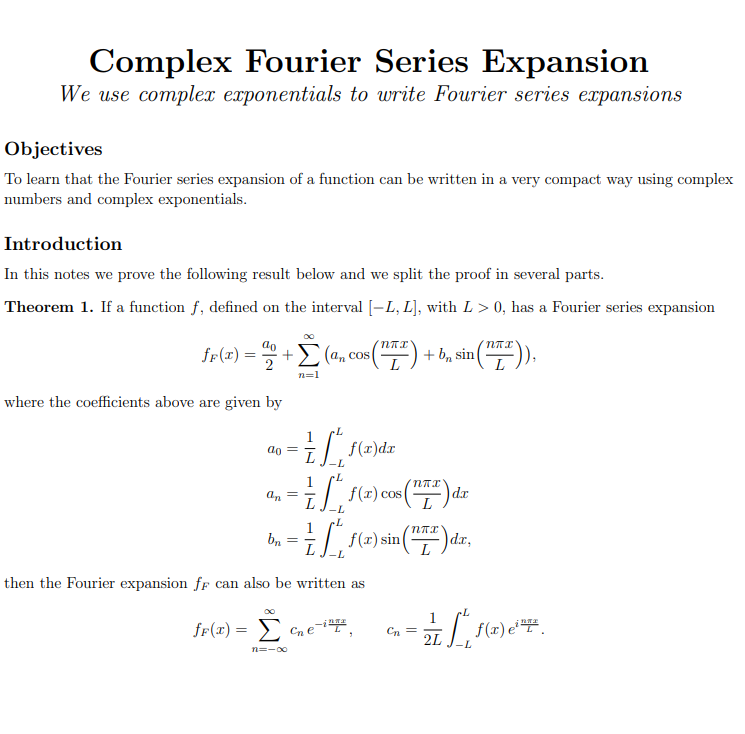 Solved Complex Fourier Series Expansion We use complex | Chegg.com