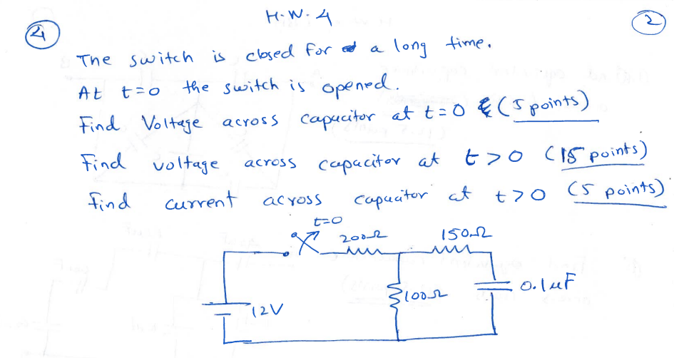 Solved H.W. 4 (2) The switch is closed for a long time. At | Chegg.com