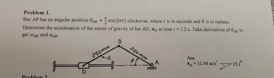 Solved Problem 1. Bar AB has an angular position AB = | Chegg.com