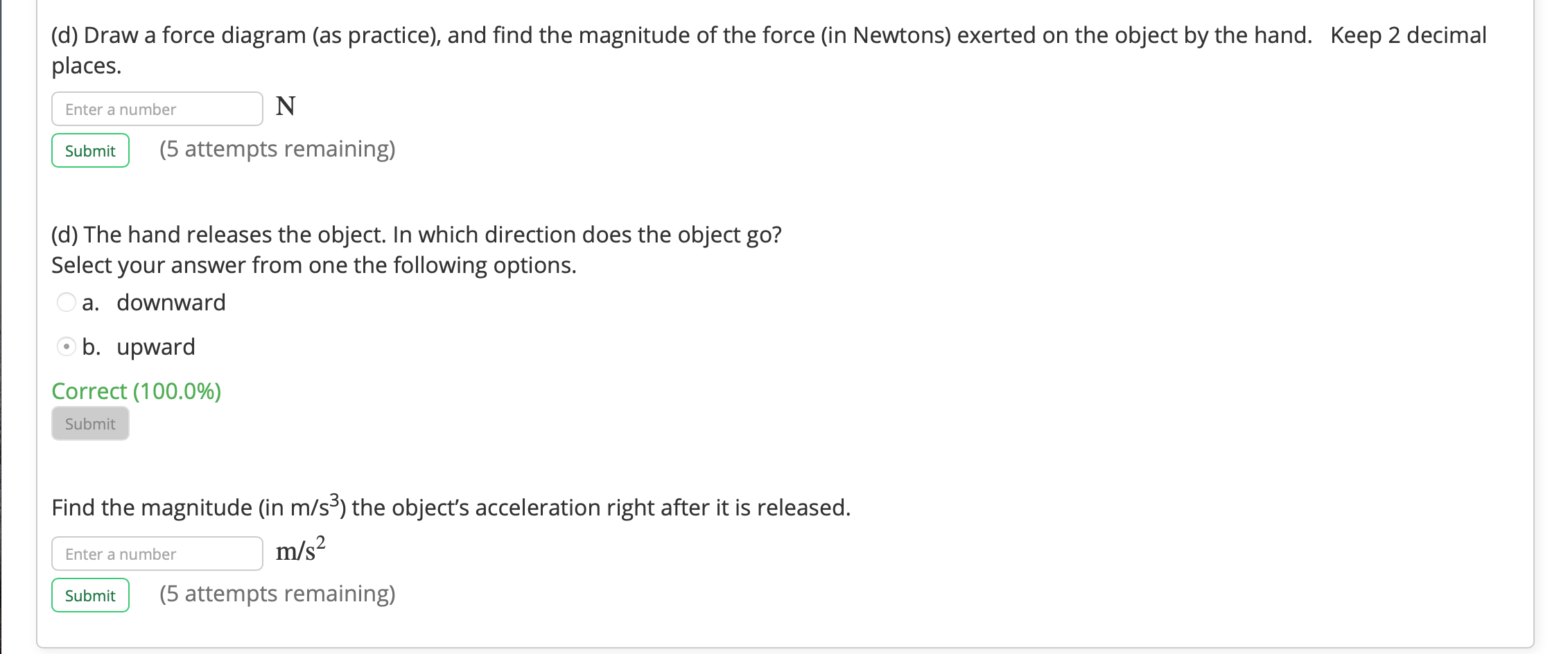 Solved hand Archimedes' Principle - Object Held and Released | Chegg.com