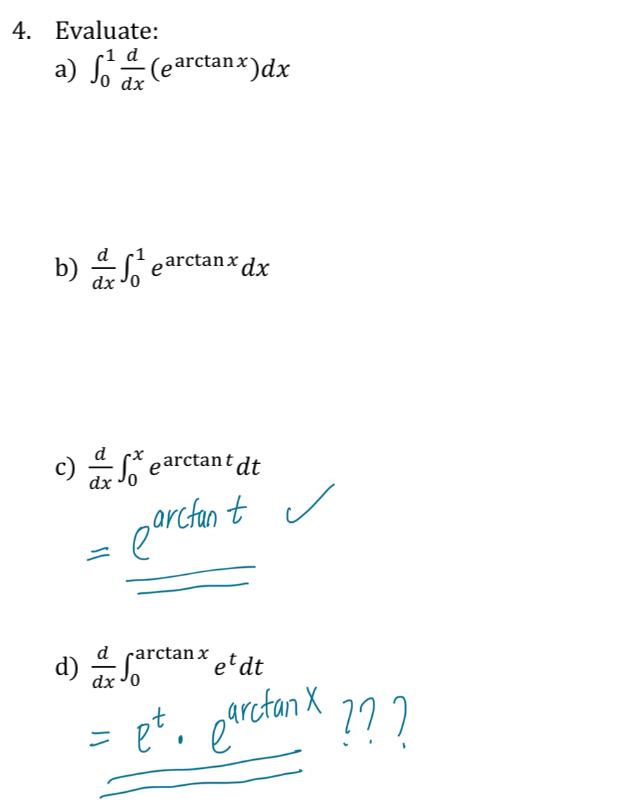Solved 4. Evaluate: -1 d a) Sob cone (earctanx)dx dx b) on | Chegg.com