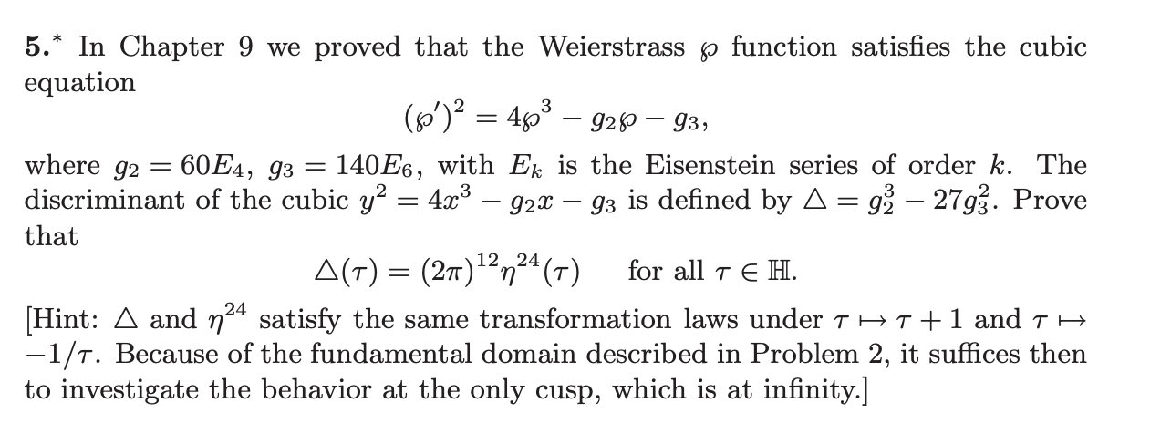 Solved 5.* In Chapter 9 we proved that the Weierstrass ℘ | Chegg.com