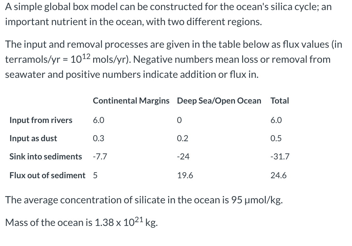A simple global box model can be constructed for the | Chegg.com