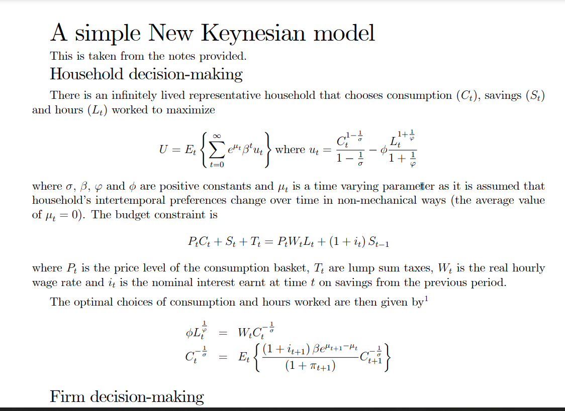 Solved A simple New Keynesian model This is taken from the | Chegg.com