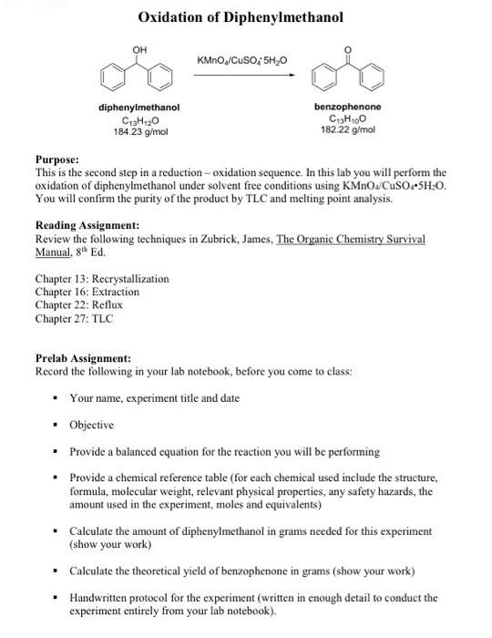 Reduction of Benzophenone and Oxidation of | Chegg.com
