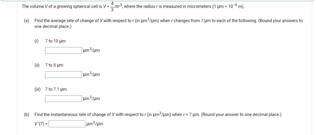 Solved The volume V of a growing spherical cell is | Chegg.com