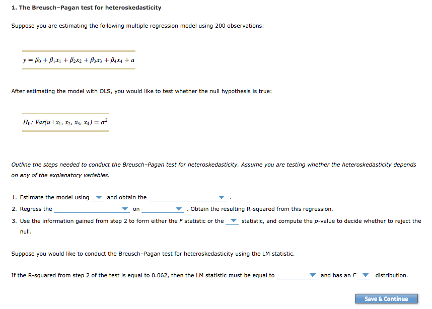 1. The Breusch-Pagan test for heteroskedasticity | Chegg.com