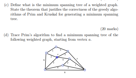 Solved (c) Define what is the minimum spanning tree of a | Chegg.com