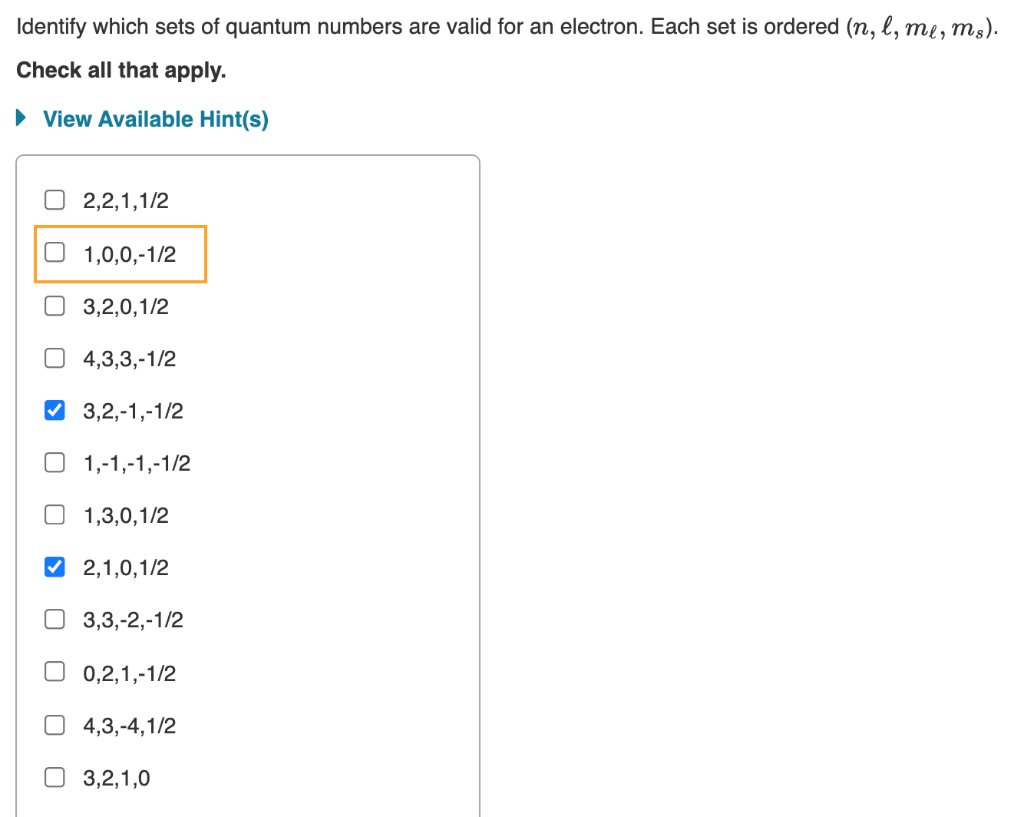 Solved Identify which sets of quantum numbers are valid for | Chegg.com