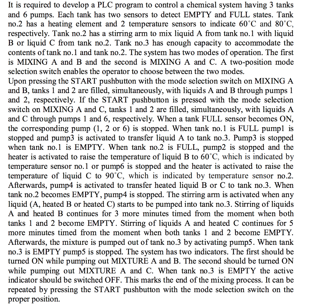 It is required to develop a PLC program to control a | Chegg.com