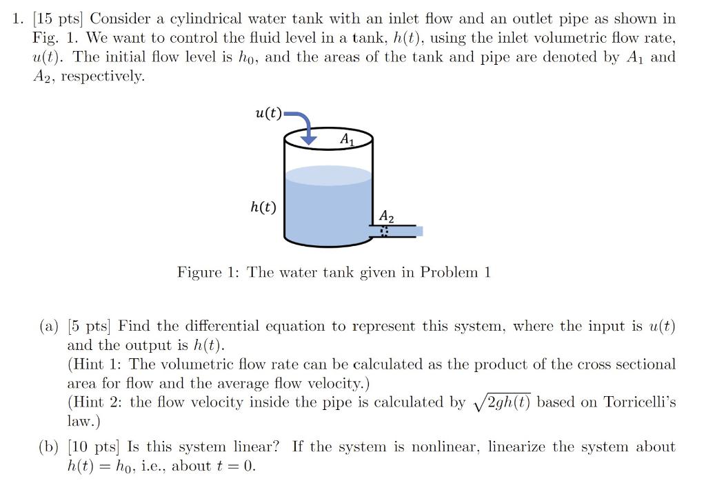 Solved 1. (15 pts) Consider a cylindrical water tank with an | Chegg.com Solved 1. (15 pts) Consider a cylindrical water tank with an | Chegg.com