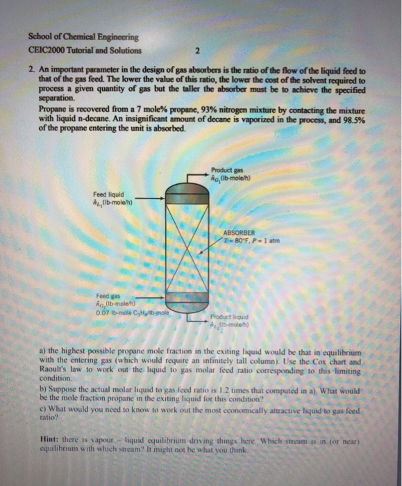 School of Chemical Engineering CEIC2000 Tutorial and | Chegg.com