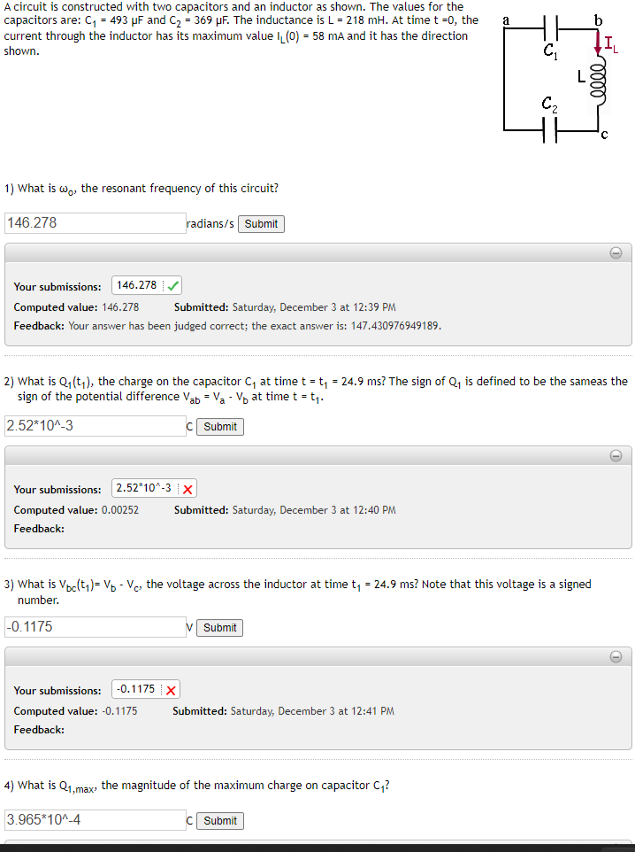 Solved A circuit is constructed with two capacitors and an | Chegg.com
